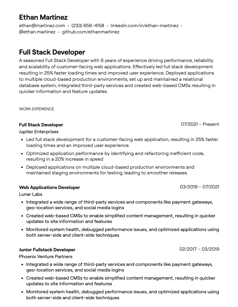 13 Full Stack Developer Resume Examples with Guidance 